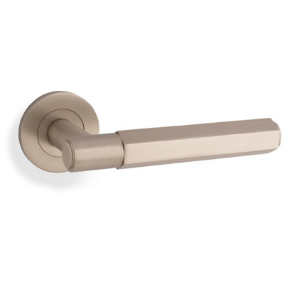 Alexander & Wilks Spitfire Hex Lever on Round Rose - Satin Nickel