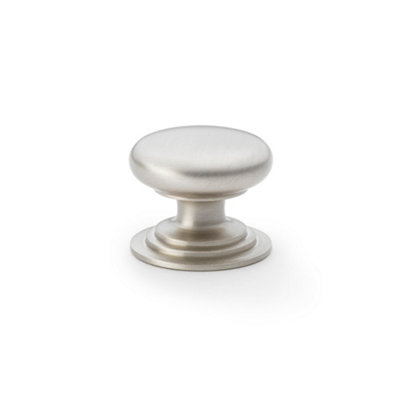 Alexander & Wilks Waltz Round Cupboard Knob on Stepped Rose - Satin Nickel - 38mm