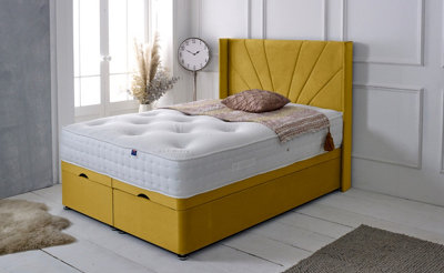 ALEXANDER WINGED PLUSH VELVET OTTOMAN STORAGE BED, WITH POCKET MATTRESS ...