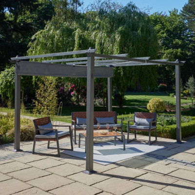 Alfresia Grey 3 x 4m Aluminium Garden Pergola with Retractable Roof