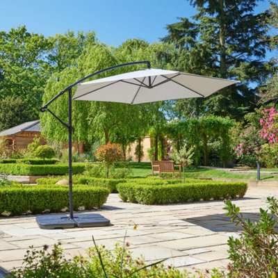 Alfresia Grey 3m Garden Cantilever Parasol, Garden Umbrella with Crank ...
