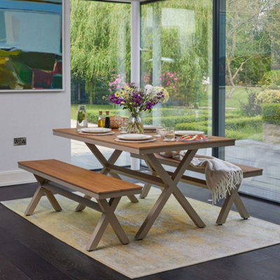 ALFRESIA POLYWOOD RECTANGULAR 6 SEATER TABLE AND BENCH SET FOR INDOOR ...