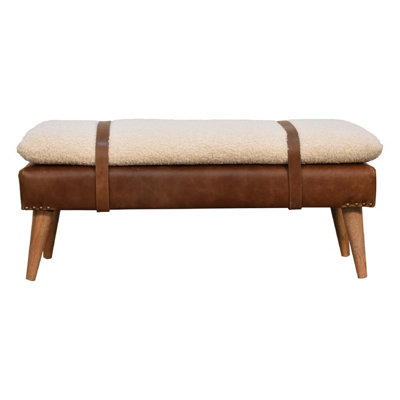 Alghero Bouclé Bench with Buffalo Leather & Oak-Effect Legs