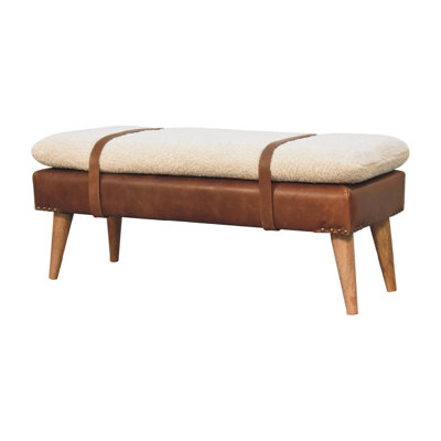 Alghero Bouclé Bench with Buffalo Leather & Oak-Effect Legs