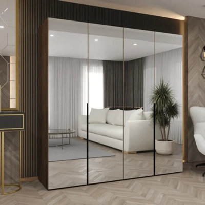 Alicante III 200cm Oak Walnut Full Mirror Four Door Wardrobe