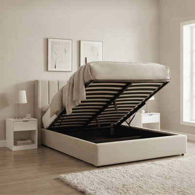 Alice Putty Velvet Wingback Ottoman Storage Bed with Tufted Panels