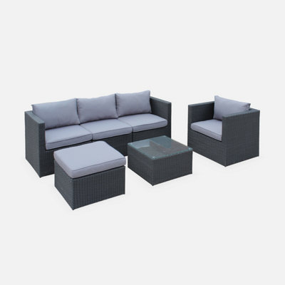 Alice's Garden BENITO black / grey rattan and aluminium 5 seater garden ...