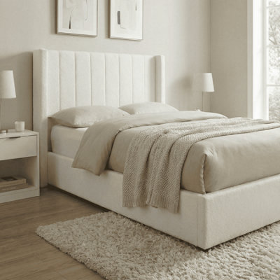 Alice White Boucle Wingback Ottoman Storage Bed with Tufted Panels