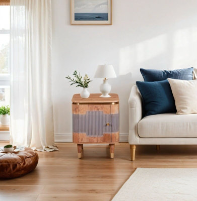 Alicia Acacia Wood Bedside Table with storage