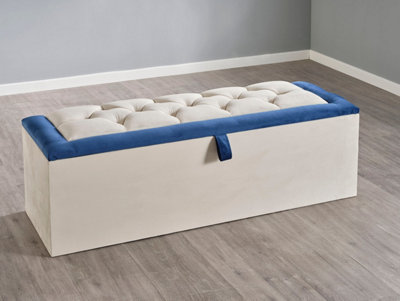 Alioth Ottoman Storage Box 4FT6 Double - Plush Velvet Cream + Marine