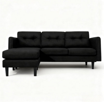 Alivio 3-Seater Modern L-Shaped Sectional Sofa with Movable Chaise (Black)