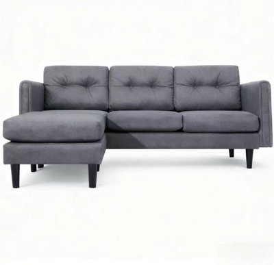 Alivio 3-Seater Modern L-Shaped Sectional Sofa with Movable Chaise (Grey)