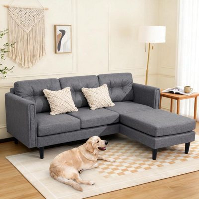 Alivio 3-Seater Modern L-Shaped Sectional Sofa with Movable Chaise (Grey)
