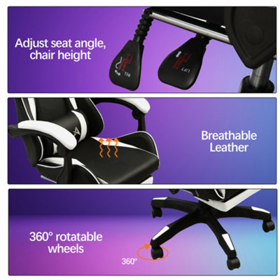 Alivio 360 Degree Swivel Gaming Chair with Footrest Lumbar Back Support ...