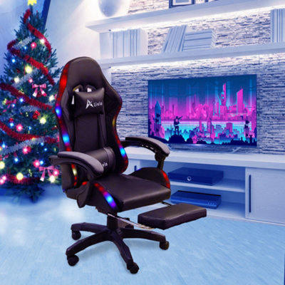 Alivio 360 Degree Swivel LED Gaming Chair with Footrest Lumbar Back ...