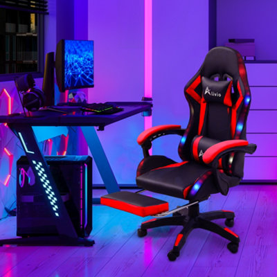 Alivio 360 Degree Swivel LED Gaming Chair with Footrest Lumbar Back ...
