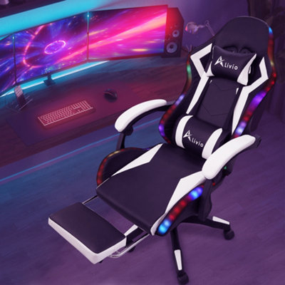 Alivio 360 Degree Swivel LED Gaming Chair with Footrest Lumbar Back ...