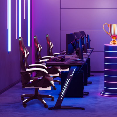 Alivio 360 Degree Swivel LED Gaming Chair with Footrest Lumbar Back ...