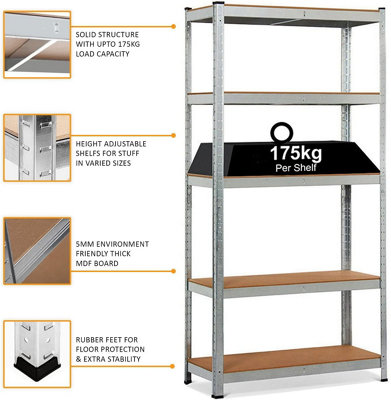 Alivio 5 Tier Racking Shelf Heavy Duty Steel Unit - Silver