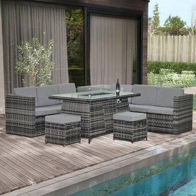 Alivio 8 Seater Rattan Furniture Set Built-In Fire Pit with 2x Three ...