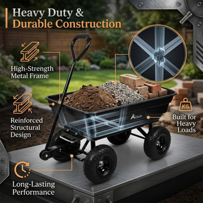 Alivio Garden Tipping Wheelbarrow Cart 75L with 10in Pneumatic Wheels ...