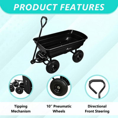 Alivio Garden Tipping Wheelbarrow Cart 75L with 10in Pneumatic Wheels ...