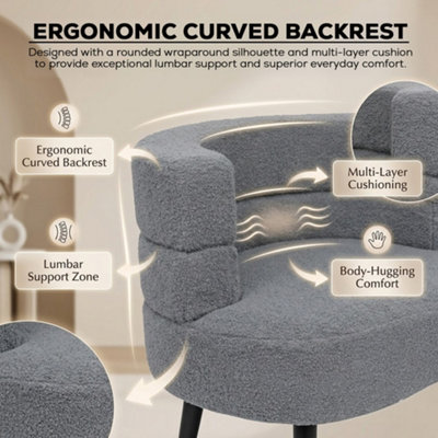 Alivio Grey Sherpa Sofa Chair, Modern Accent Armchair for Living Room ...