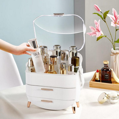 Alivio Multi Function Makeup Case Dustproof Waterproof Cosmetics Storage Box Bedroom Dressing Makeup Organizer White