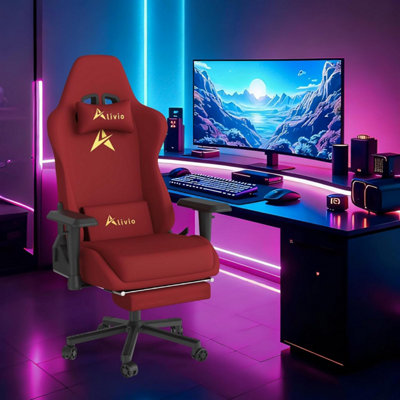 Alivio Velvet Gaming Chair with Lumbar Headrest Support (Red)