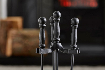 All Black 19 Inch 4 Piece Fireplace Companion Set 48x20cm Modern Metal ...