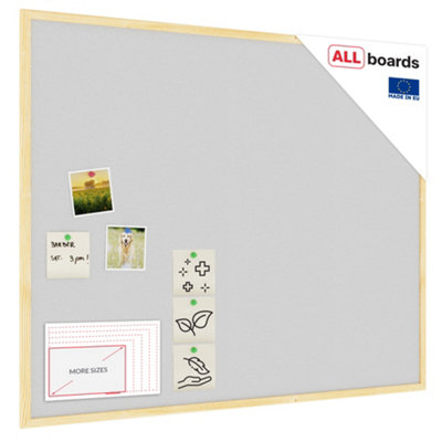ALLboards Light grey cork notice board wooden natural frame 100x80 cm