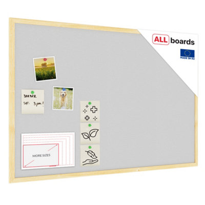 ALLboards Light grey cork notice board wooden natural frame 90x60 cm