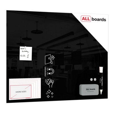 ALLboards Magnetic Black Glass Board 80x60cm, Frameless, Glass Magnetic ...