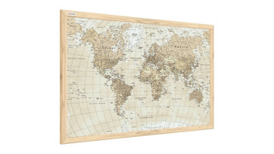 ALLboards Magnetic whiteboard with a print of a world map in beige ...