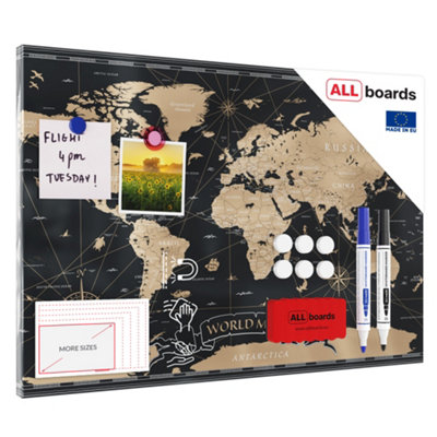 ALLboards MetalBoard magnetic boards WORLD MAP 60x40cm Magnetic metal ...