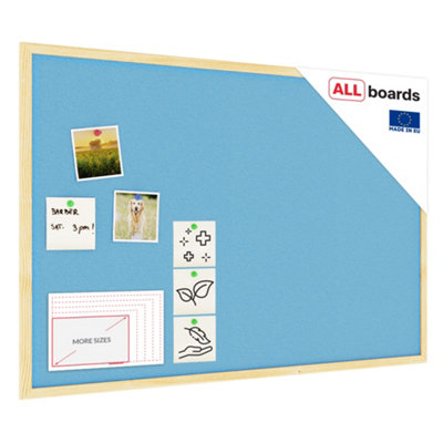 ALLboards Pastel blue cork notice board wooden natural frame 90x60 cm ...