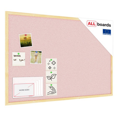 ALLboards Pastel pink cork notice board wooden natural frame 90x60 cm