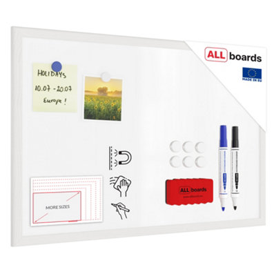ALLboards Whiteboard dry erase magnetic surface, white wooden frame ...
