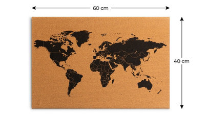 ALLboards World Map Frameless Cork Board, 60x40 cm