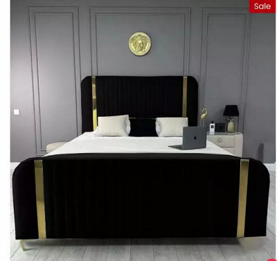 Allegra Gold Panel Bed Contemporary Luxury Bed Frame - Non Storage