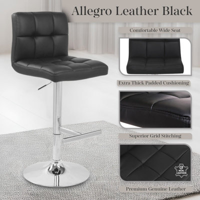 Allegro Real Leather Bar Stool, Lumbar Support with Gas Lift Feature ...