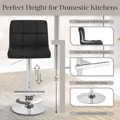 Allegro Real Leather Bar Stool, Lumbar Support with Gas Lift Feature ...