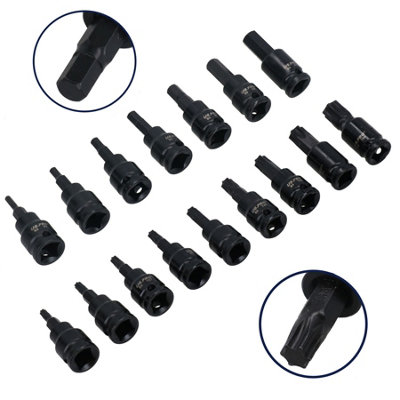 Allen Hex Key + Torx Star Impact Stubby Sockets 3/8" Drive T20-T60 3mm-10mm