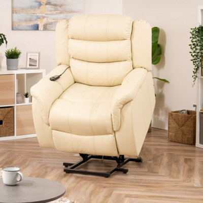 Almeira 94cm Wide Cream Bonded Leather Electric Lift Assist Power ...