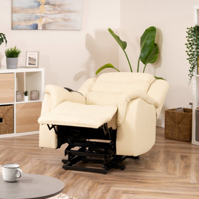 Almeira 94cm Wide Cream Bonded Leather Electric Lift Assist Power ...