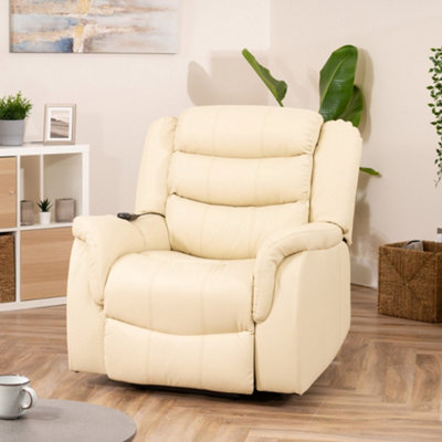 Almeira 94cm Wide Cream Bonded Leather Electric Lift Assist Power ...