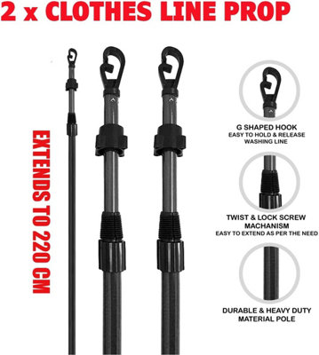 Almineez 2 Galvanised Washing Line Prop Outdoor Galvanised Extendable ...