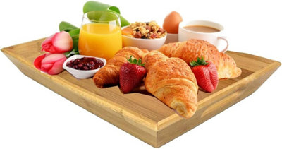 Almineez Bamboo Serving Tray with Handles Rectangular Wooden Breakfast ...