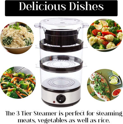 Almineez Electric 3 Tier Food Steamer 6L 3 Removable Stacking ...