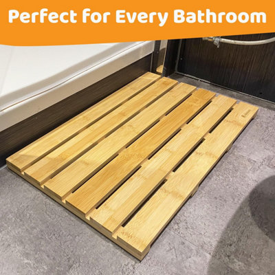 Almineez Natural Bamboo Wooden Duckboard Sink Shower Bath Mat Duck board with Anti Slip Resistant Rubber